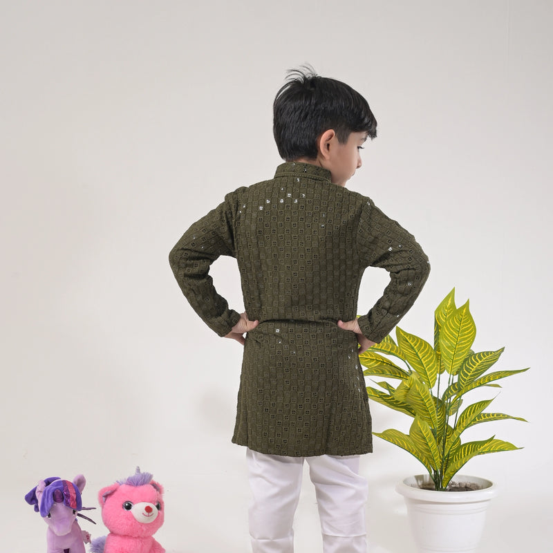 Boys Olive Green Kurta Pajama Set – Traditional Ethnic Wear for Kids ...