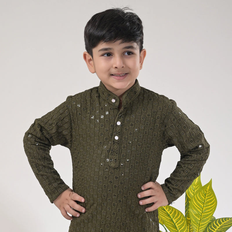 Boys Olive Green Kurta Pajama Set – Traditional Ethnic Wear for Kids ...