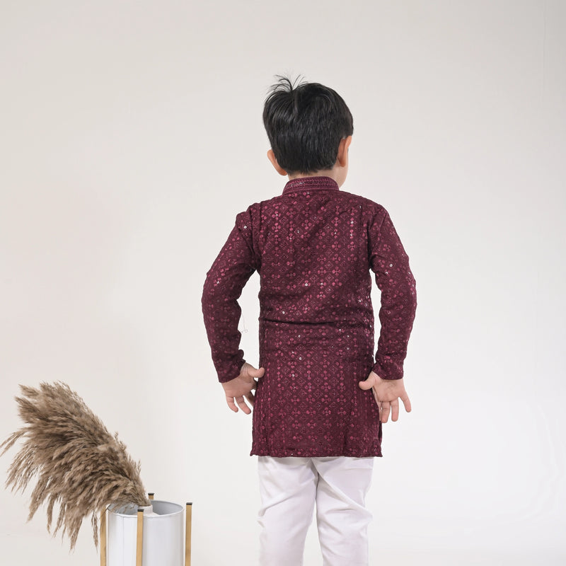 Boys Wine Kurta Pajama Set – Traditional Ethnic Wear for Kids – Metrovibe