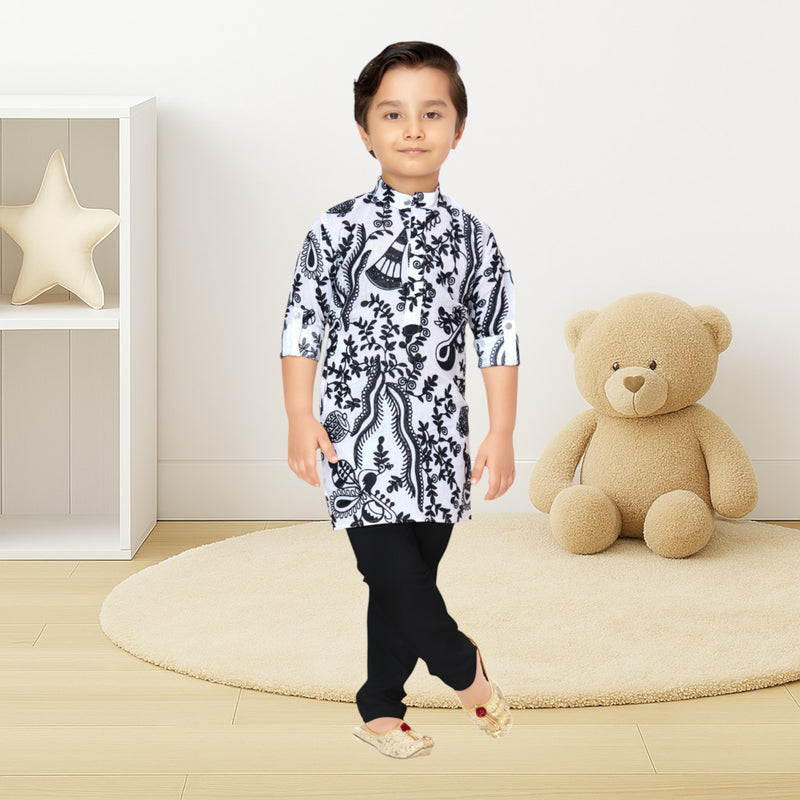Boys Black & White Embroided Kurta Pyjama Set | Kids Ethnic Wear ...